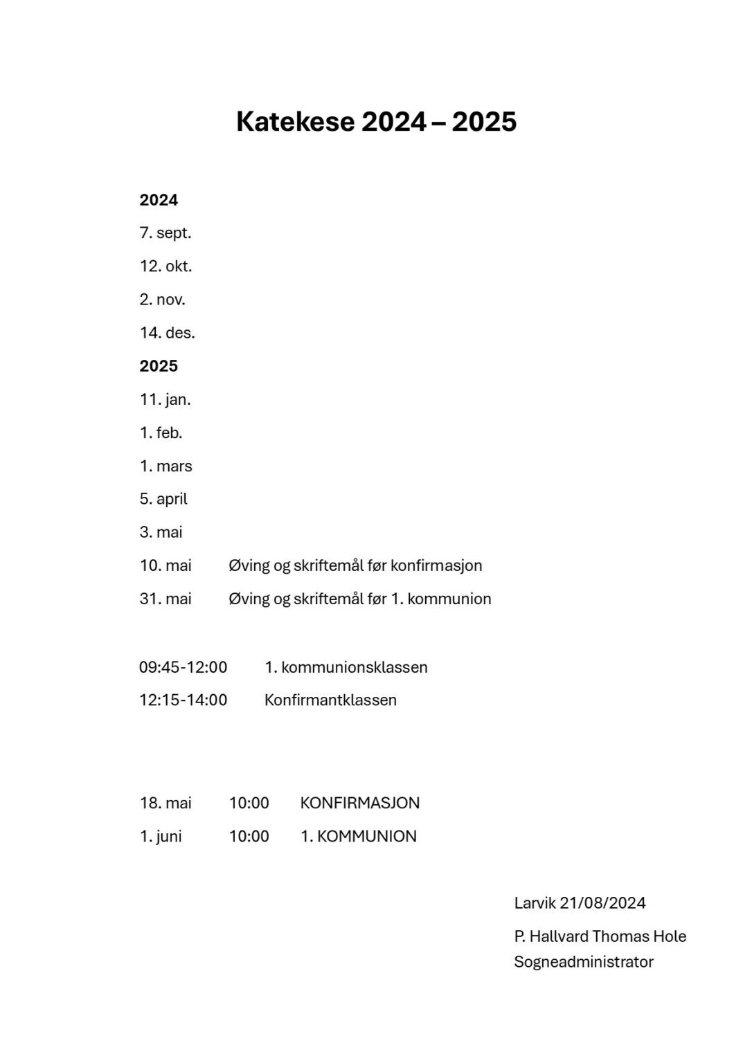 Katekese 2024-2025 – St. Frans kirke og kloster